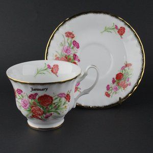 GANZ | Dining | Vtg Flower Of The Month Tea Cup Saucer Set | Poshmark